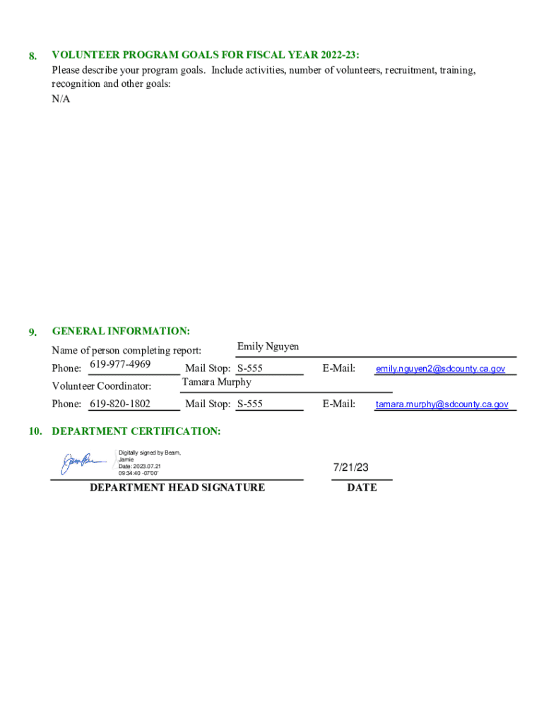 Fillable Online County of San Diego Volunteer Report Form Fax Email ...