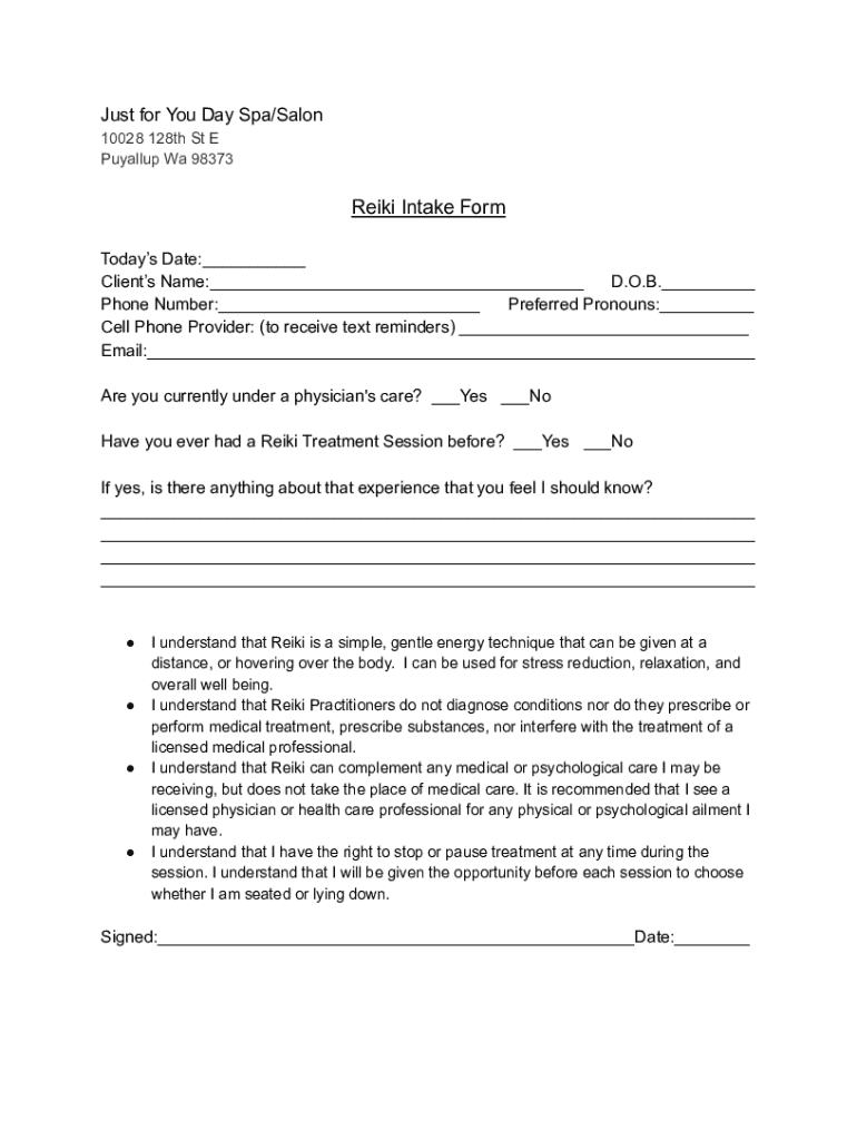 Fillable Online Reiki Intake Form Fax Email Print - pdfFiller