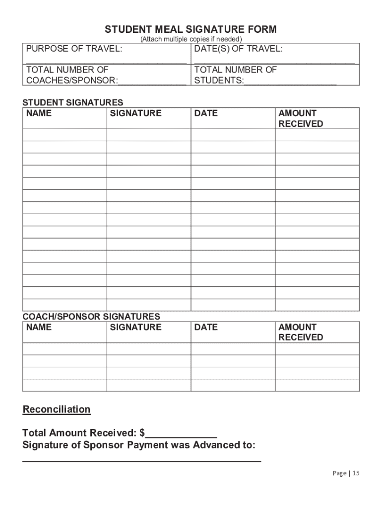 Fillable Online Student Meal Signature Form Fax Email Print - pdfFiller