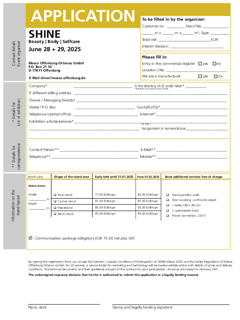Fillable Online Application for Shine Beauty | Body | Selfcare 2025 Fax ...