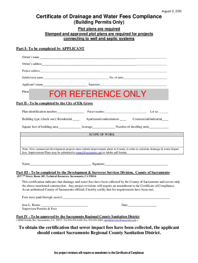 Fillable Online Certificate of Drainage and Water Fees Compliance ...