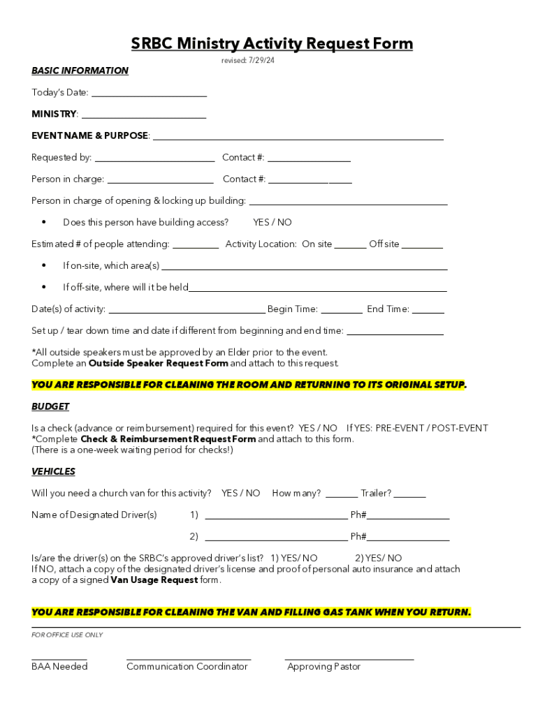 Fillable Online Ministry Activity Request Form Fax Email Print - pdfFiller