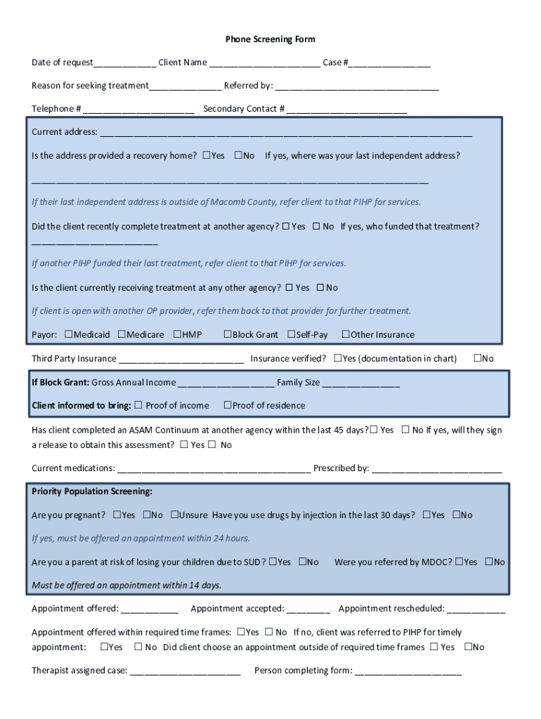 Fillable Online Phone Screening Form Fax Email Print - pdfFiller