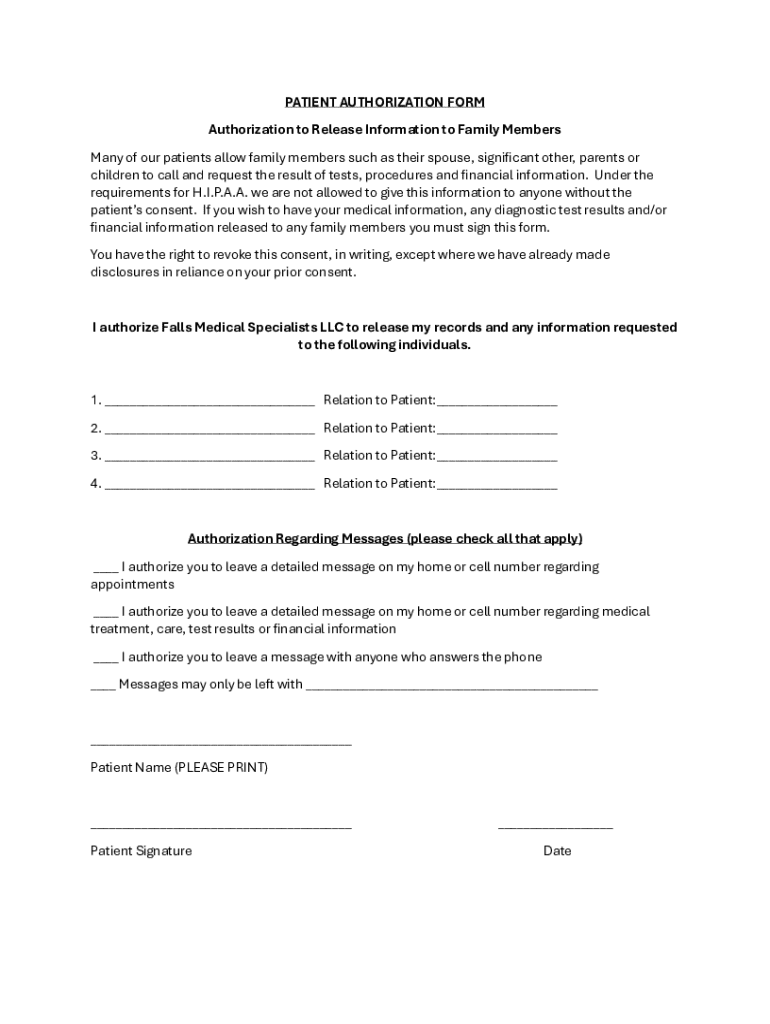 Fillable Online Authorization to Release Information to Family Members Fax Email Print - pdfFiller
