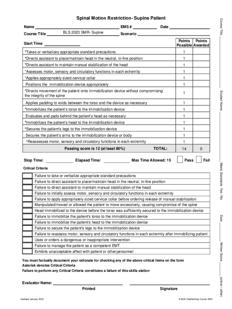 Fillable Online Spinal Motion Restriction- Supine Patient Fax Email ...