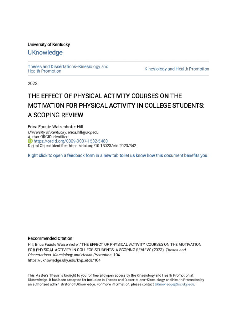 Fillable Online the Effect of Physical Activity Courses on the ...