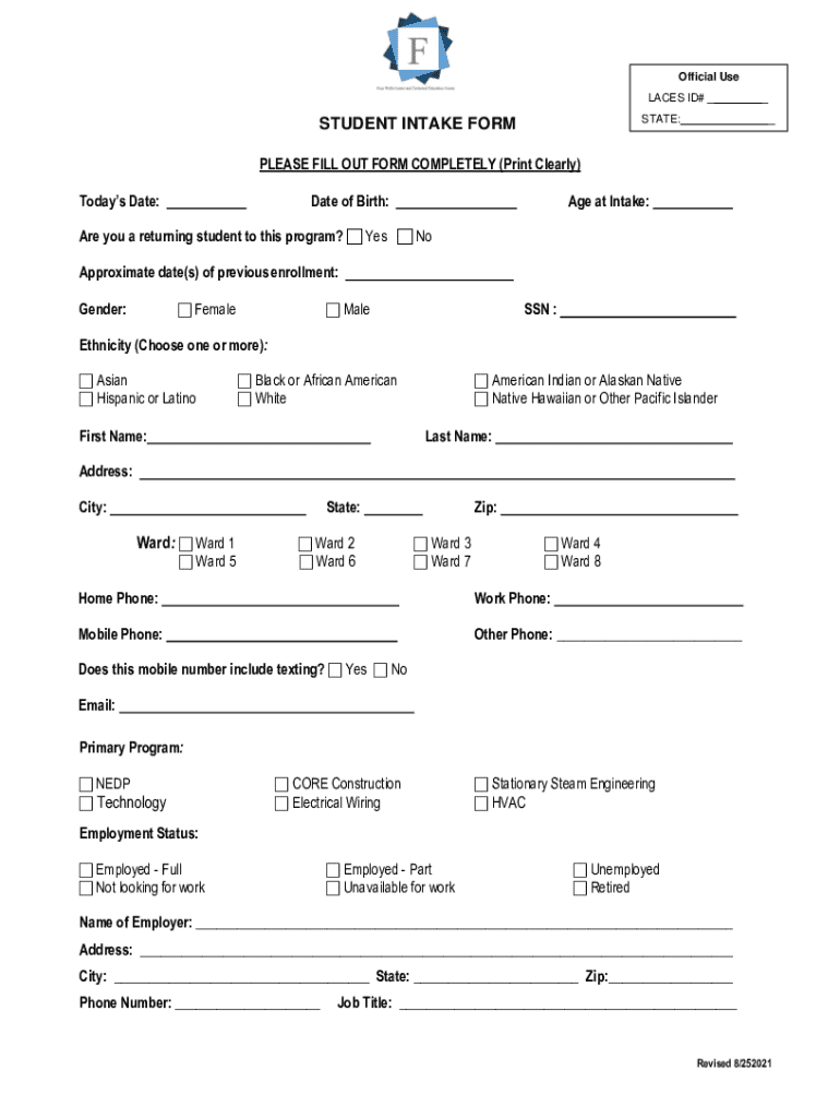 Fillable Online Student Intake Form Fax Email Print - pdfFiller