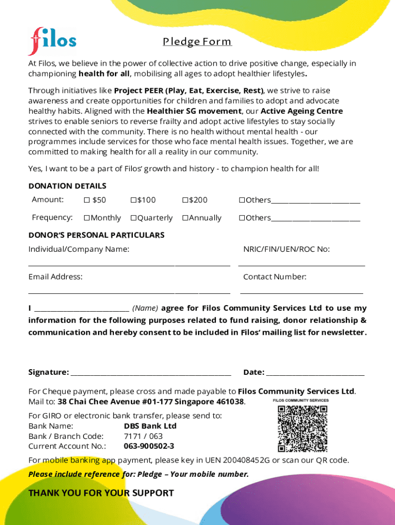Fillable Online Filos Community Services Pledge Form Fax Email Print - pdfFiller