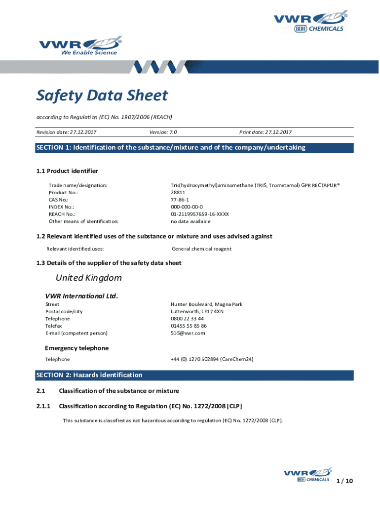 Fillable Online Safety Data Sheet According to Regulation (ec) No. 1907 ...