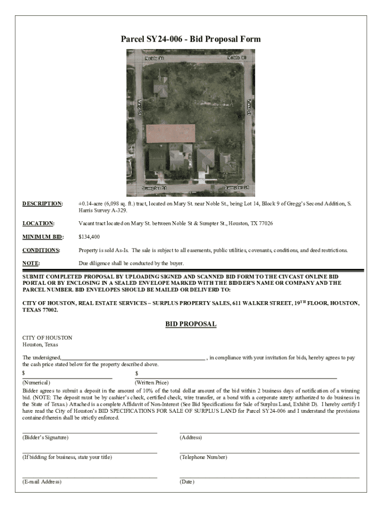 Fillable Online Bid Proposal for Parcel Sy24-006 Fax Email Print - pdfFiller