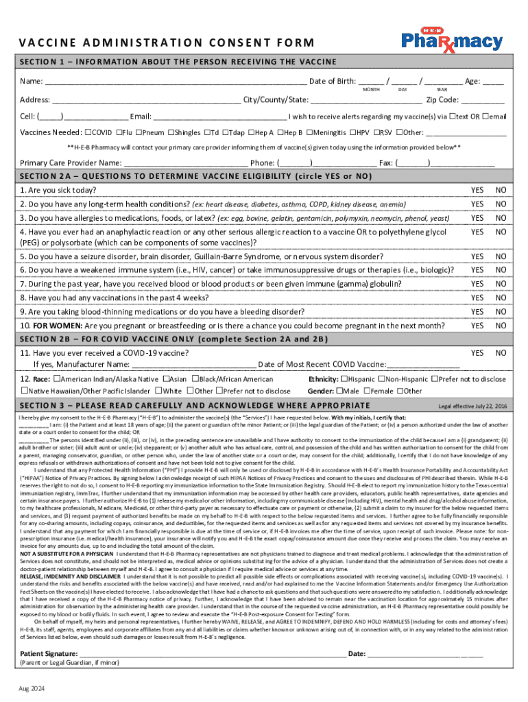 Fillable Online Vaccine Administration Consent Form Fax Email Print - pdfFiller