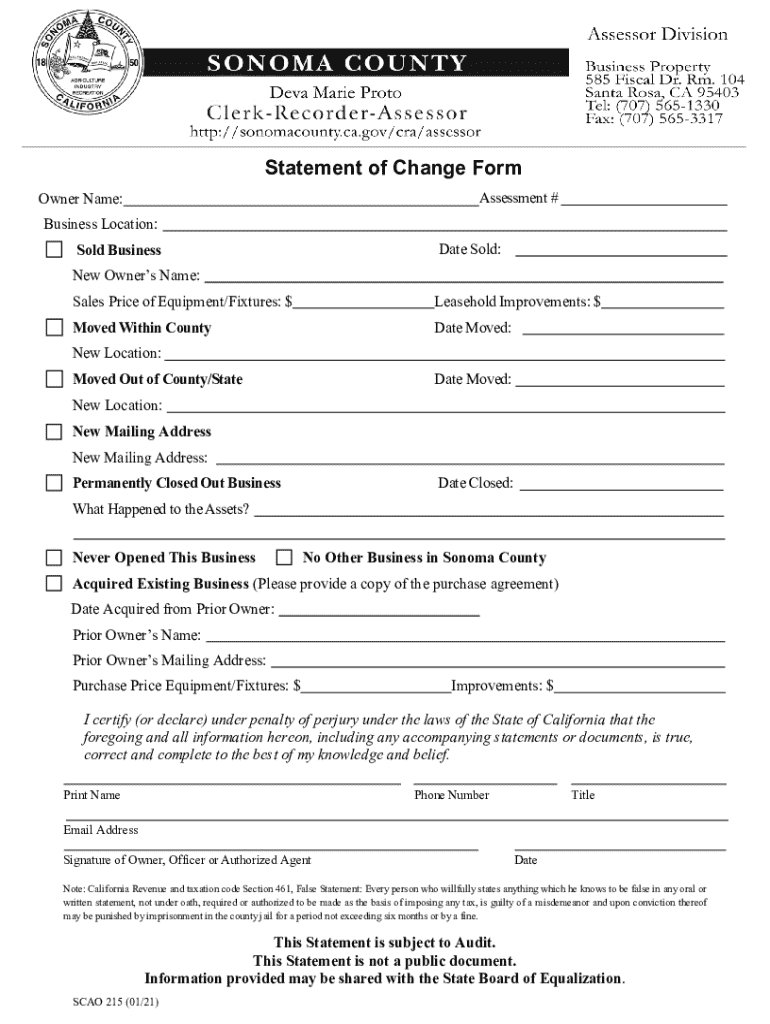 Fillable Online Statement of Change Form Fax Email Print - pdfFiller