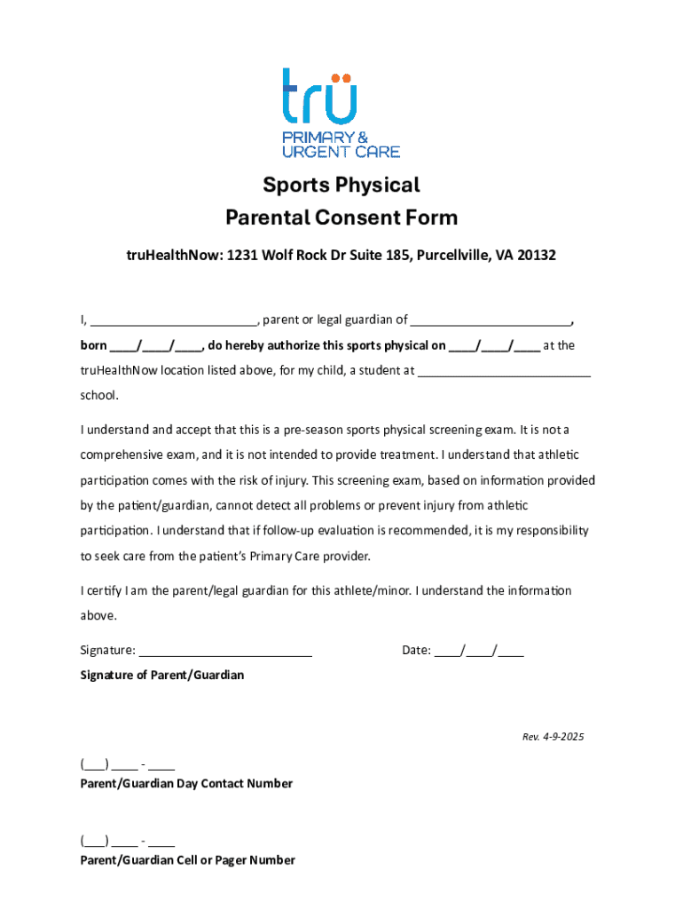 Fillable Online Sports Physical Parental Consent Fax Email Print ...