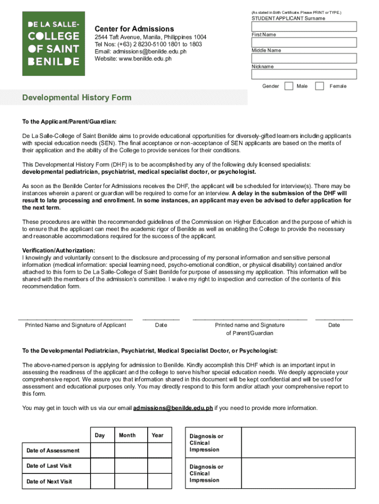 Fillable Online Developmental History Form Fax Email Print - pdfFiller