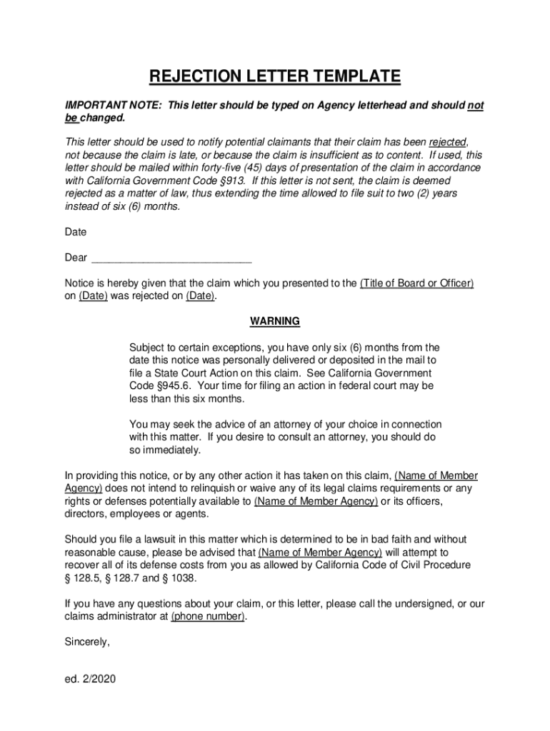 Fillable Online Rejection Letter Fax Email Print - pdfFiller