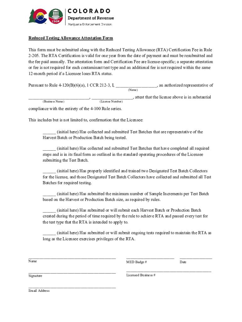 Fillable Online Reduced Testing Allowance Attestation Fax Email Print ...