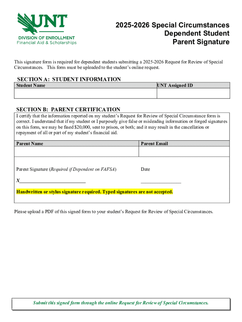 Fillable Online 2025-2026 Special Circumstances Signature Form Fax Email Print - pdfFiller