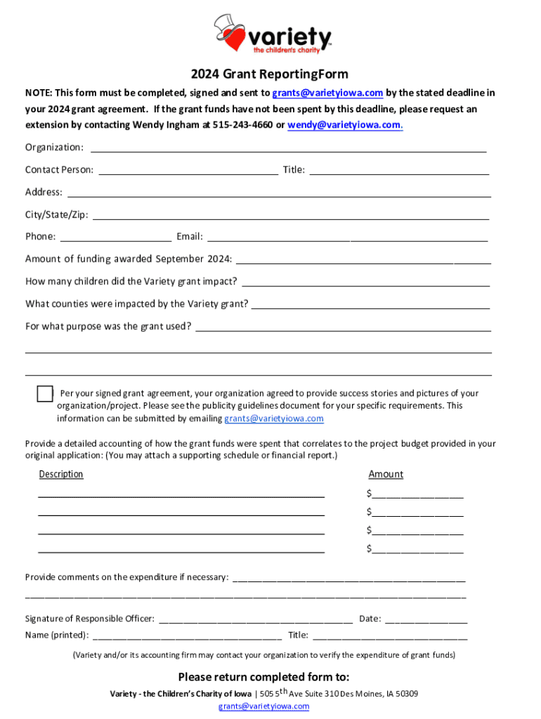 Fillable Online 2024 Grant Reporting Form Fax Email Print - pdfFiller