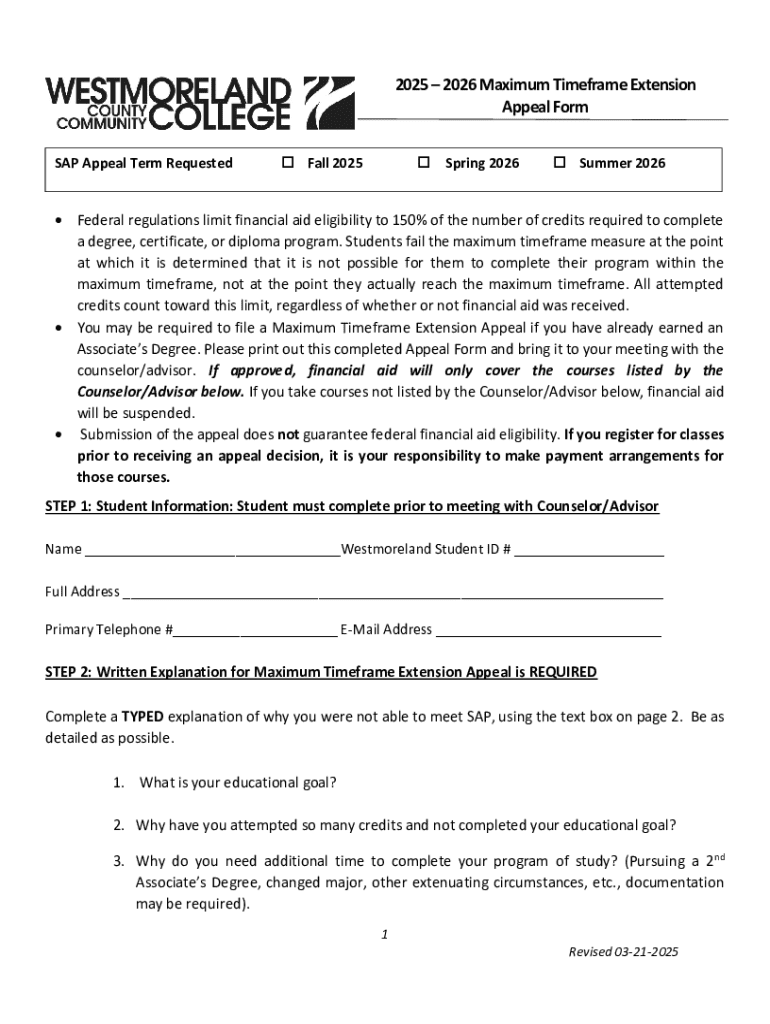 Fillable Online Maximum Timeframe Extension Appeal Form Fax Email Print ...