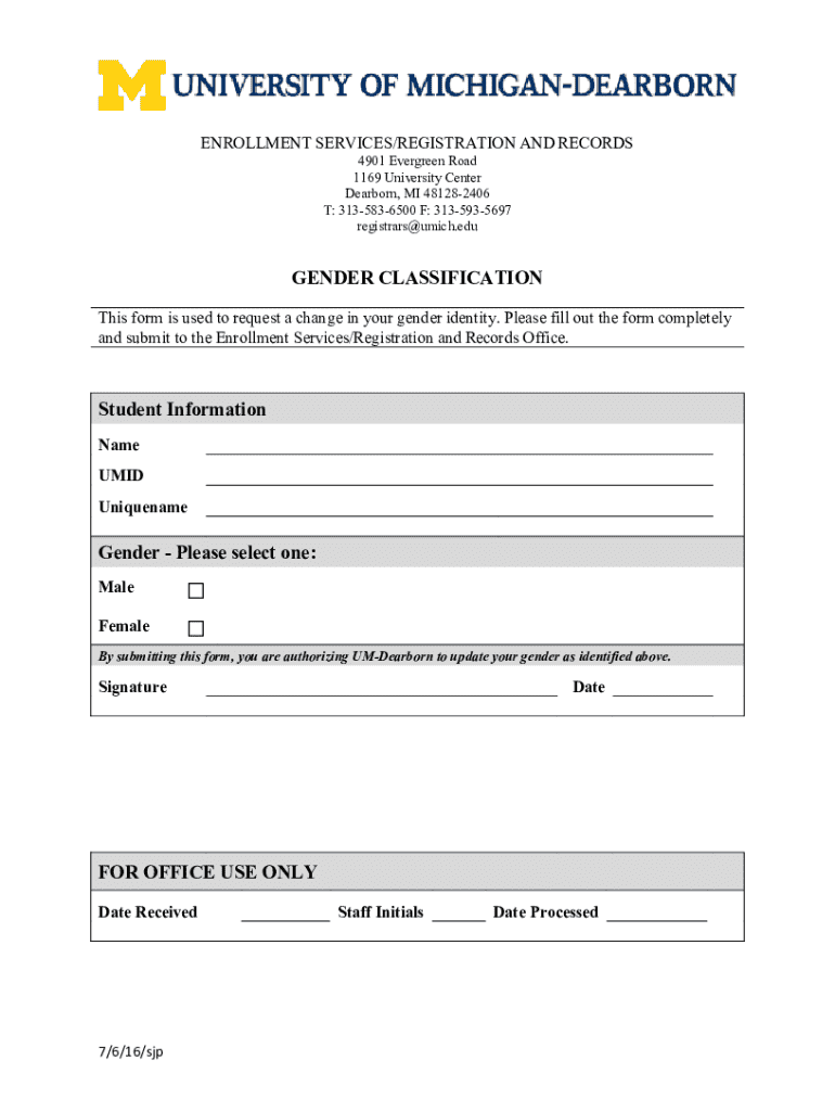 Fillable Online Gender Classification Fax Email Print - pdfFiller