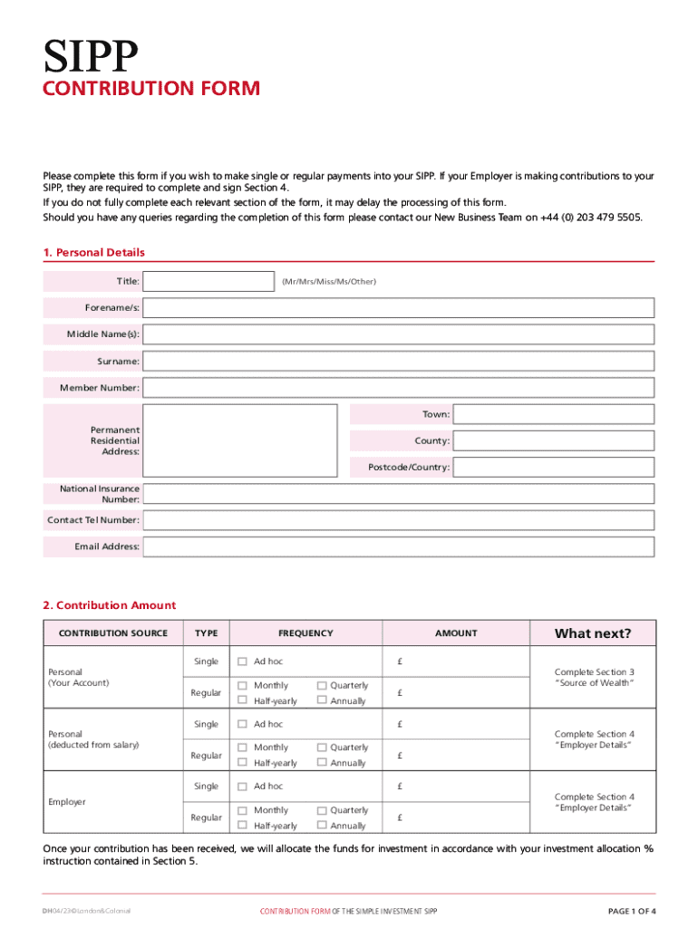 Fillable Online Sipp Contribution Form Fax Email Print - pdfFiller