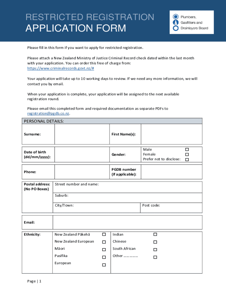 Fillable Online Restricted Registration Application Form Fax Email Print - pdfFiller