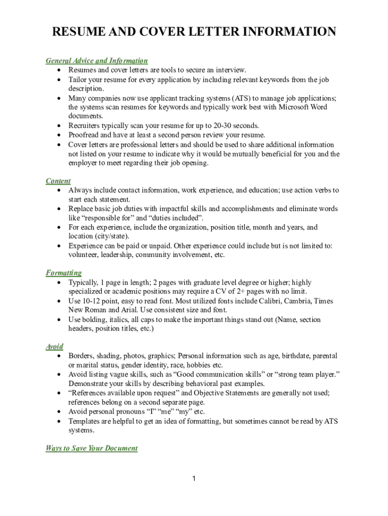 Fillable Online Resume and Cover Letter Guidance Fax Email Print ...