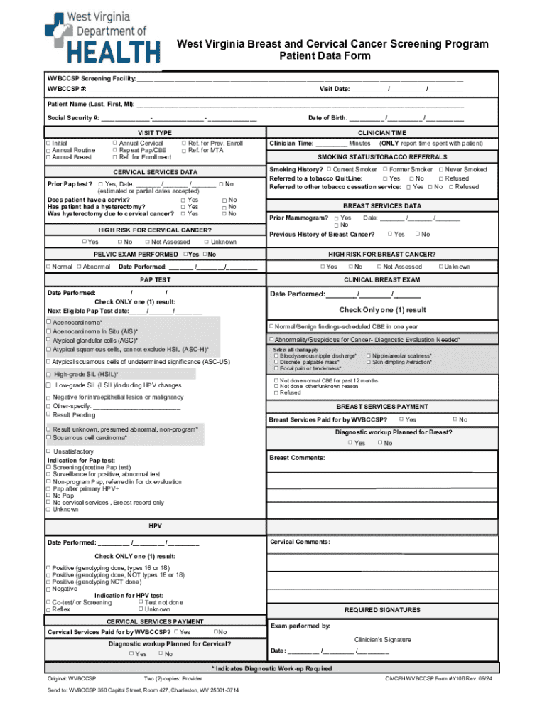Fillable Online West Virginia Breast and Cervical Cancer Screening Program Fax Email Print ...