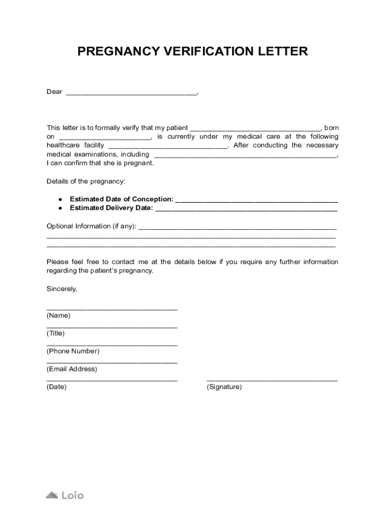 Fillable Online Pregnancy Verification Letter Fax Email Print - pdfFiller