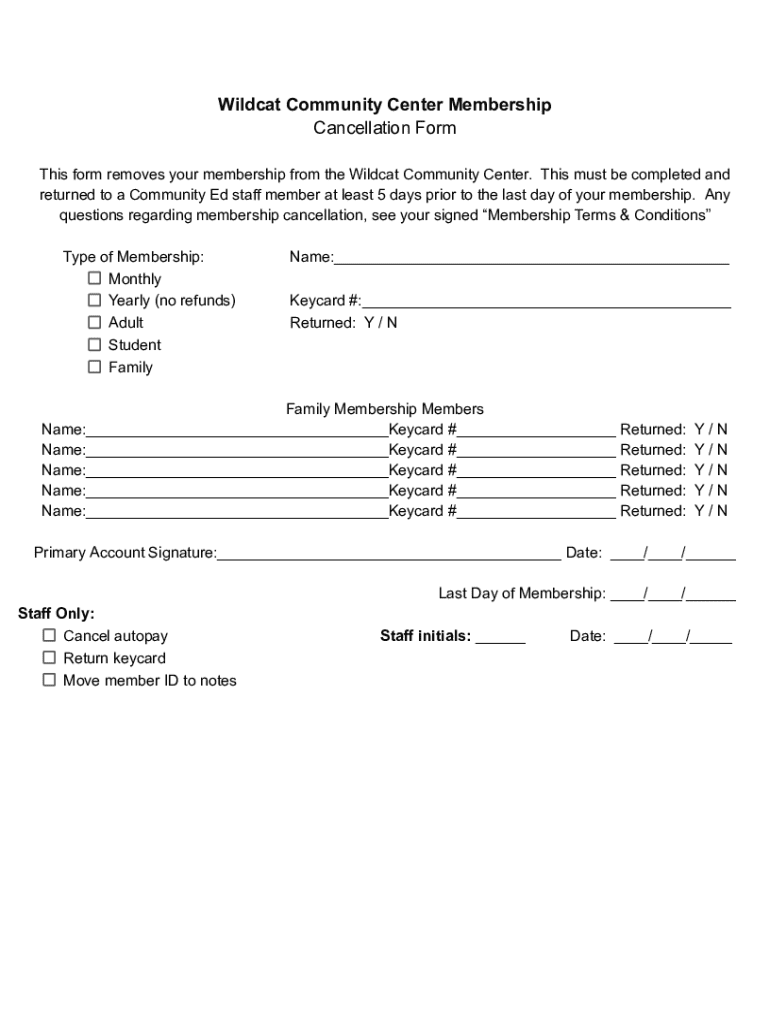 Fillable Online Membership Cancellation Form Fax Email Print - pdfFiller