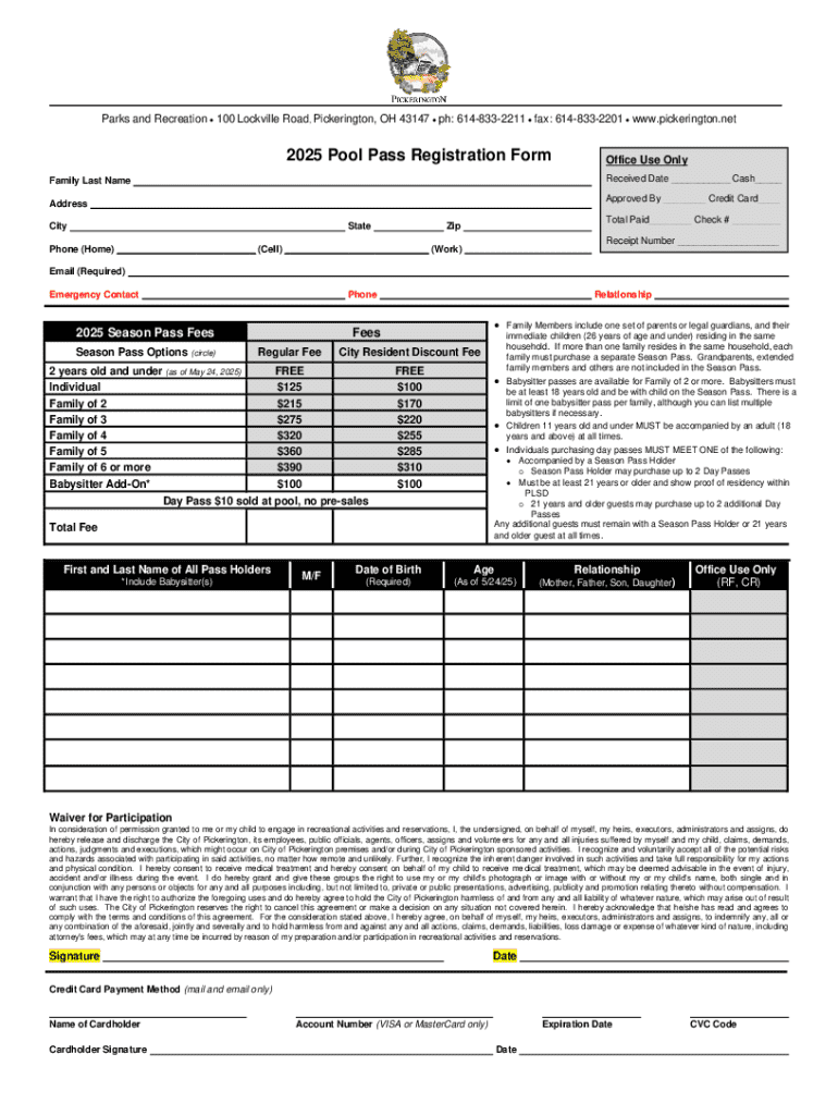 Fillable Online 2025 Pool Pass Registration Form Fax Email Print ...