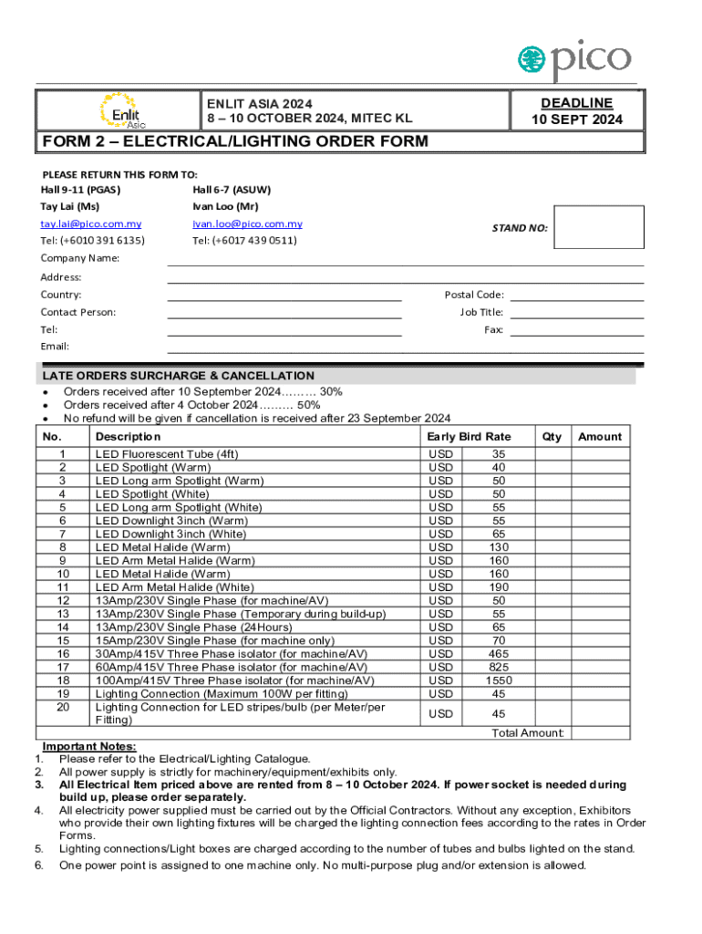Fillable Online Electrical/lighting Order for Enlit Asia 2024 Fax Email ...