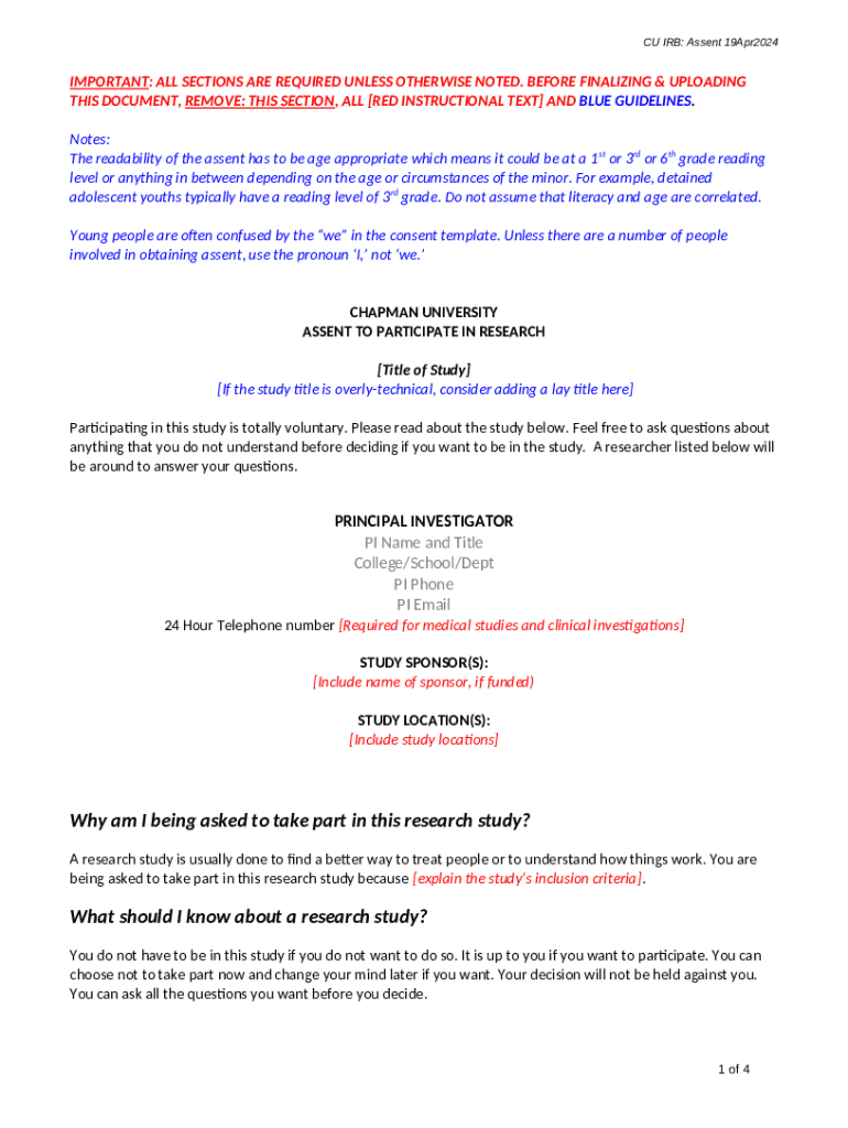 Chapman University Assent Doc Template | pdfFiller