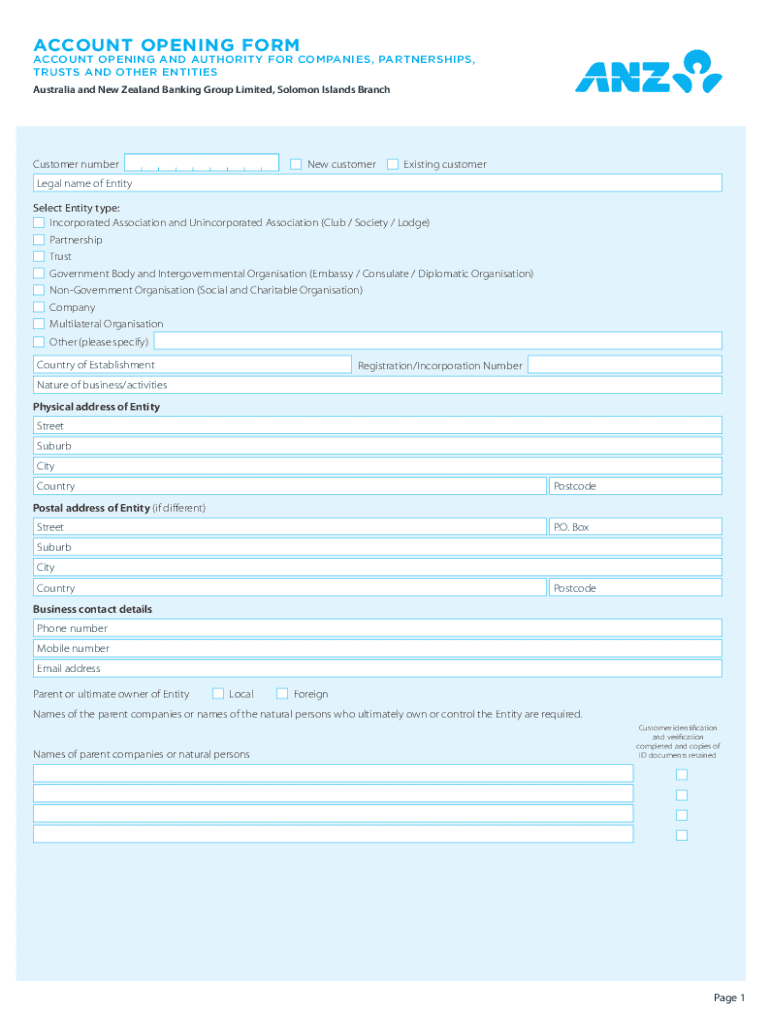 Fillable Online Account Opening and Authority for Companies, Partnerships, Trusts and Other ...