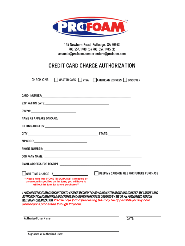 Fillable Online Credit Card Charge Authorization Form Fax Email Print ...