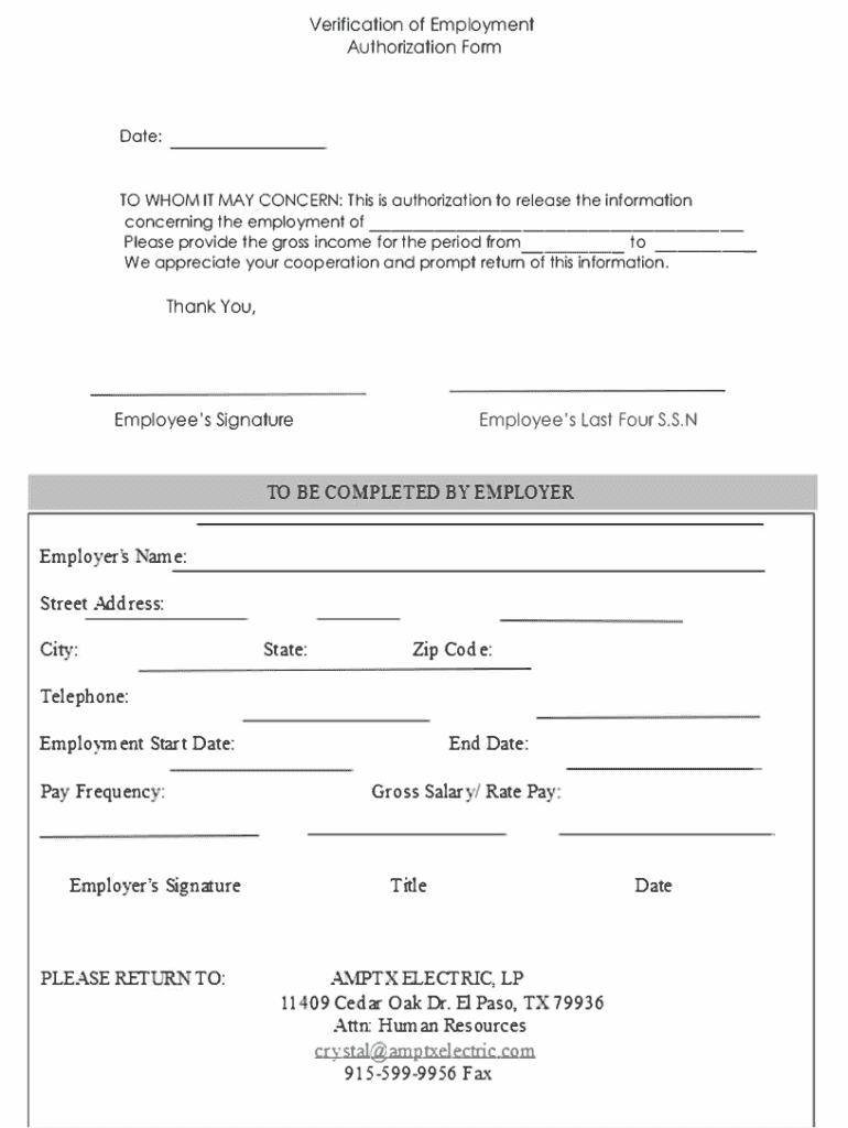 Fillable Online Verification of Employment Authorization Form Fax Email Print - pdfFiller