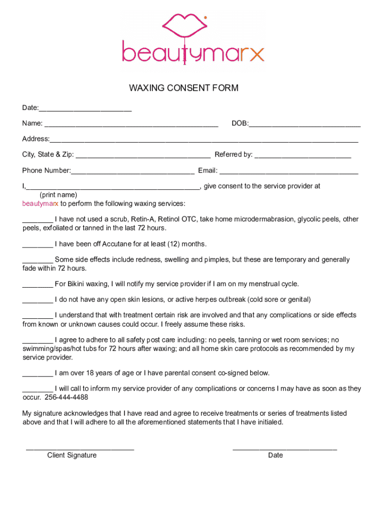 Fillable Online Waxing Consent Form Fax Email Print - pdfFiller