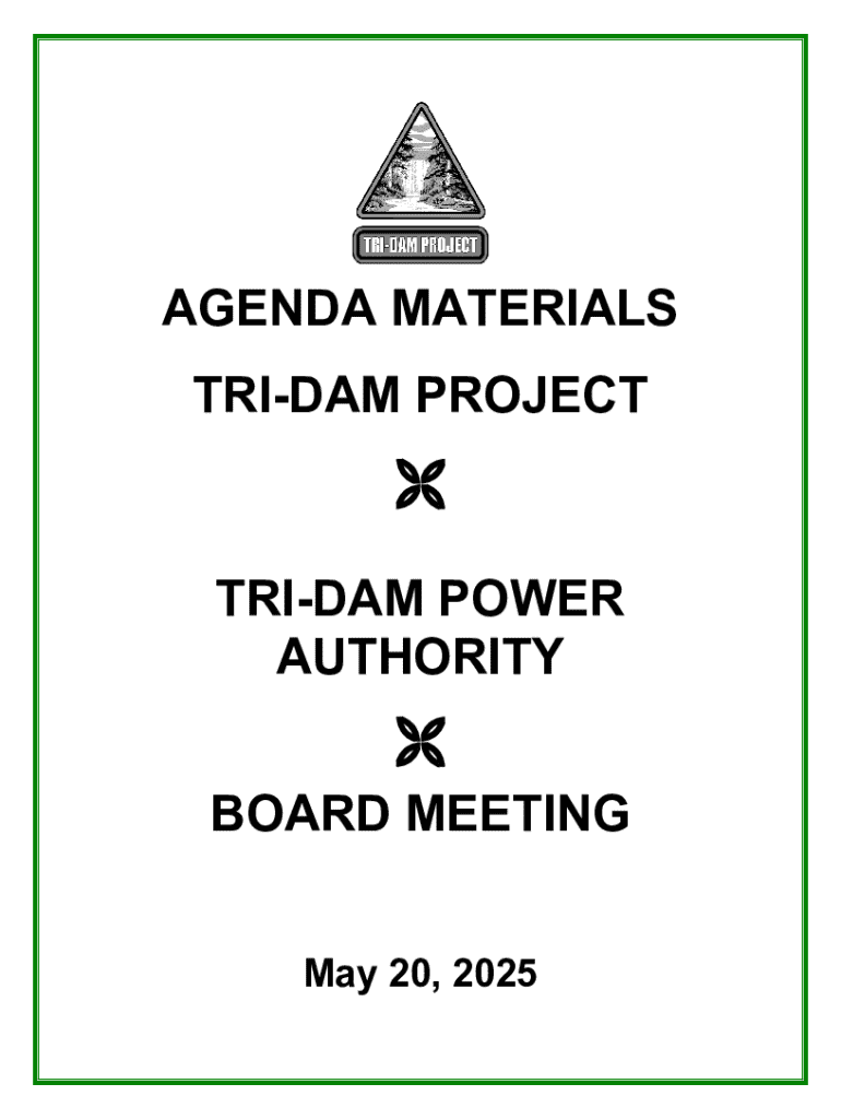 Fillable Online Regular Board Meeting Agenda - Tri-dam Power Authority ...