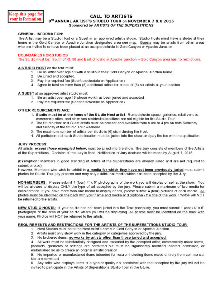 Fillable Online Call to Artists for the 9th Annual Artist's Studio Tour Fax Email Print - pdfFiller