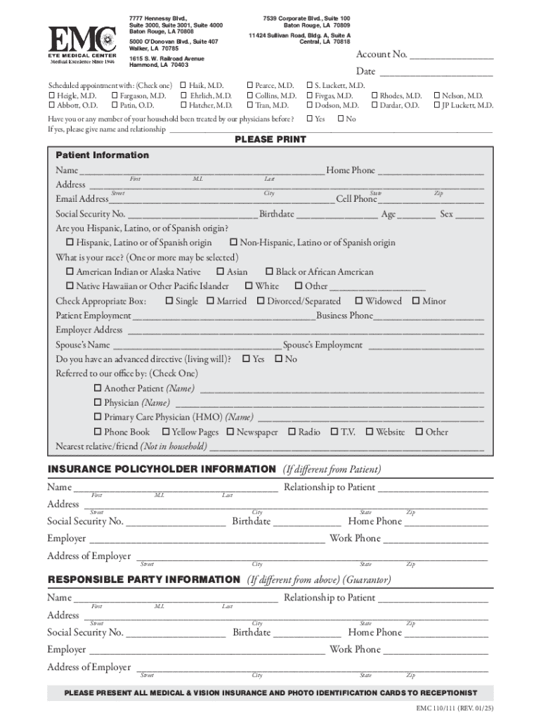 Fillable Online Eye Medical Center Patient Registration Form Fax Email Print - pdfFiller