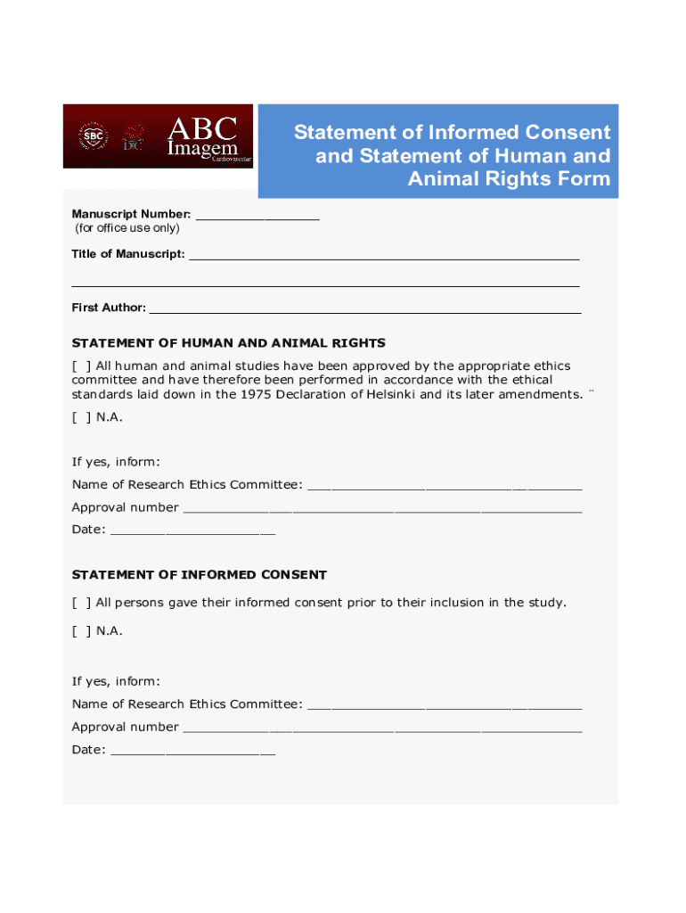 Fillable Online Statement of Informed Consent and Statement of Human and Animal Rights Fax Email ...