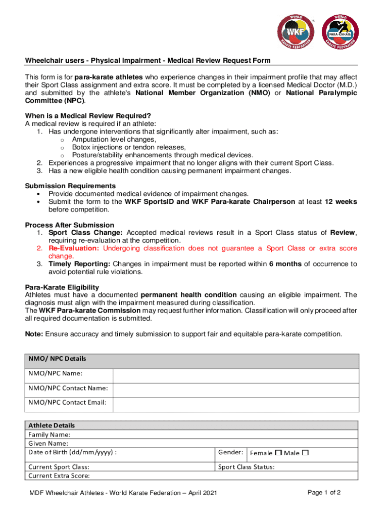 Fillable Online Wheelchair Users - Physical Impairment - Medical Review Request Form Fax Email ...