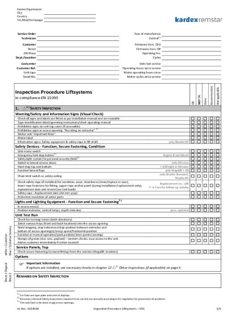 Fillable Online Inspection Procedure Liftsystems Fax Email Print ...