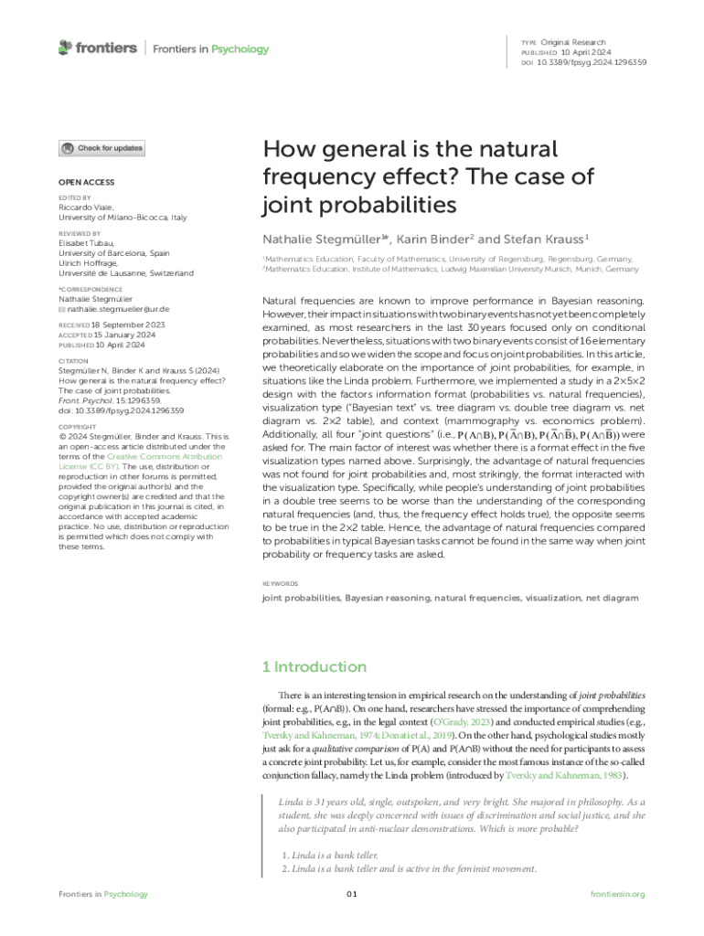Fillable Online How General Is the Natural Frequency Effect? the Case of Joint Probabilities Fax ...