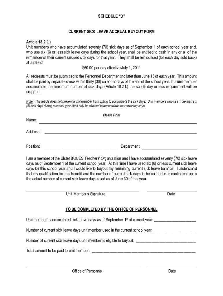 Fillable Online Current Sick Leave Accrual Buyout Form Fax Email Print ...