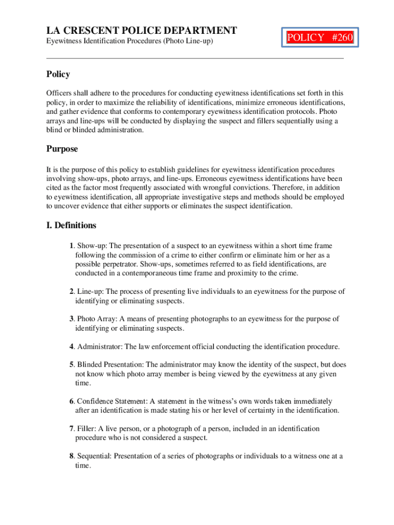 Fillable Online La Crescent Police Department - Eyewitness ...