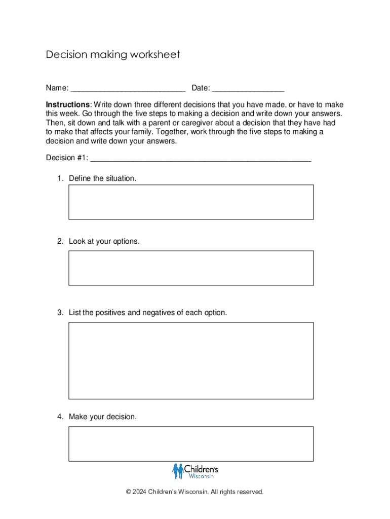 Fillable Online Decision Making Worksheet Fax Email Print - pdfFiller