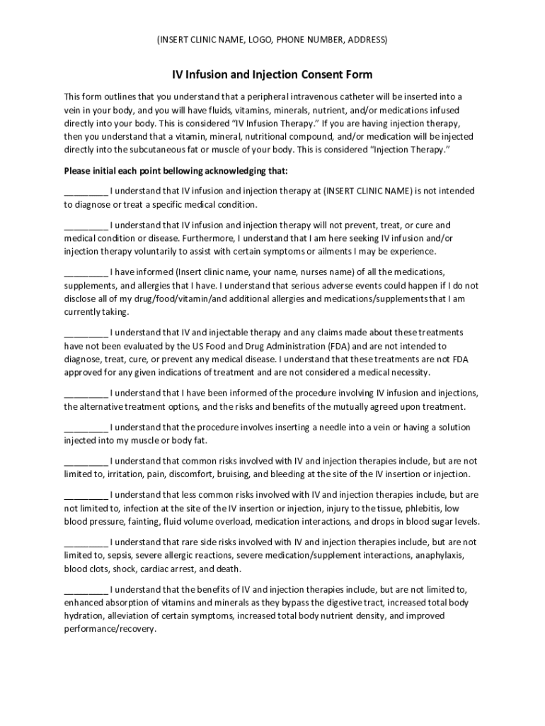 Fillable Online Iv Infusion and Injection Consent Form Fax Email Print ...