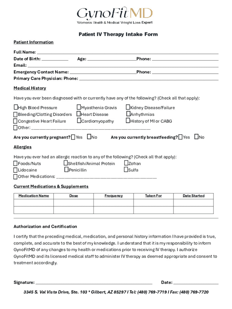 Fillable Online Patient Iv Therapy Intake Form Fax Email Print - pdfFiller