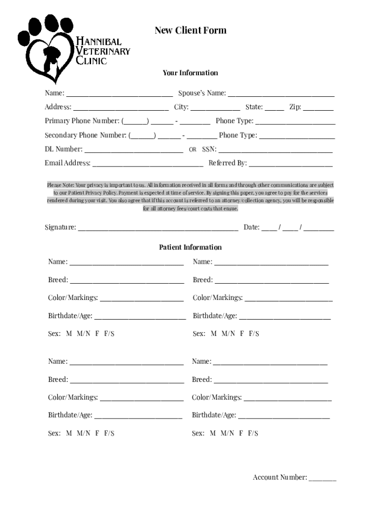Fillable Online New Client Form Fax Email Print - pdfFiller